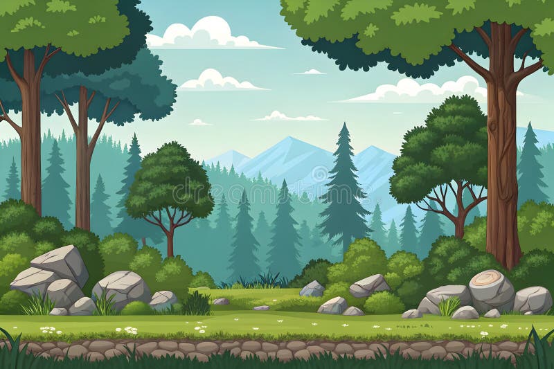 Forest and Stones 2D Game Landscape Background Stock Illustration ...