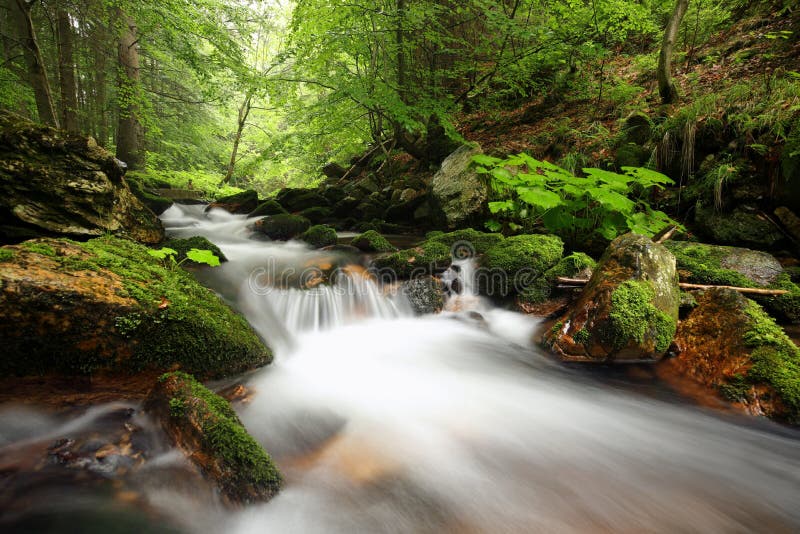 Mountain Stream Flowing Down The Slope Stock Image - Image of flowing ...