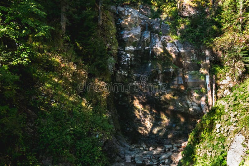 Forest Stream Going Down High Rocky Waterfall Stock Image - Image of ...