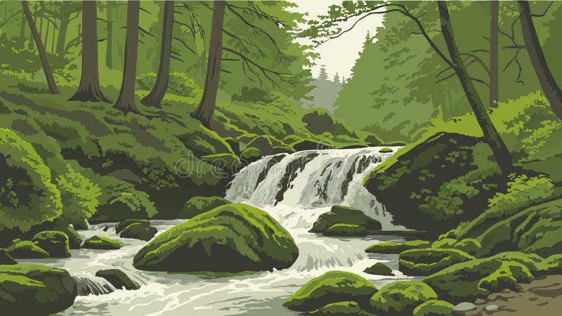 Forest Stream with Mossy Rocks, Tranquil Water Feature and Nature ...