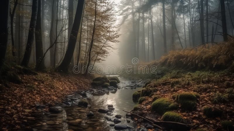 A Forest with a Stream Running through it Stock Image - Image of autumn ...