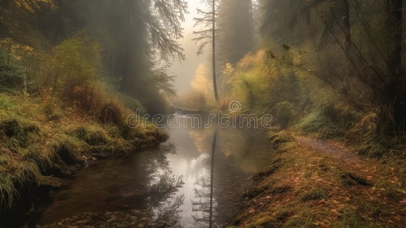 A Forest with a Stream Running through it. Stock Photo - Image of ...
