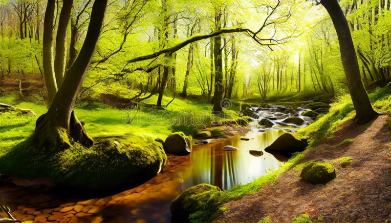 Forest and Steam in the Springtime Ai Generated Stock Illustration ...