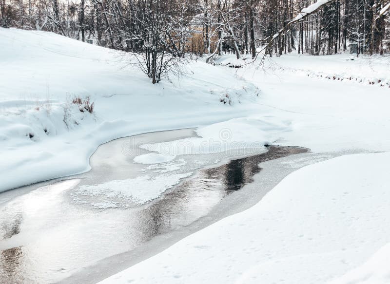 Forest Stream Under Snow and Ice Stock Image - Image of frosty, river ...