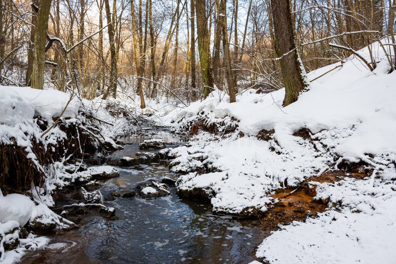 Stream in Winter landscape stock image. Image of stream - 83688241