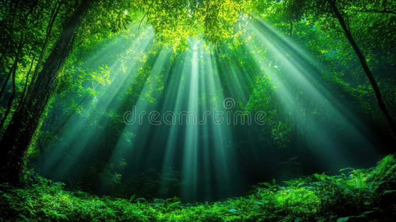 Forest Sunbeams, Lush Greenery Stock Image - Image of canopy, mystical ...