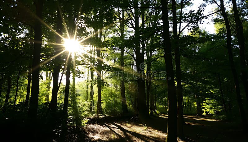 Forest Sunlight Trees, Nature Landscape and Sun Rays through Woods ...