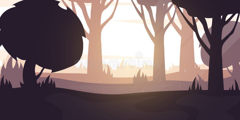 Forest Sunset or Sunrise Landscape Background in the Sunshine. Vector ...