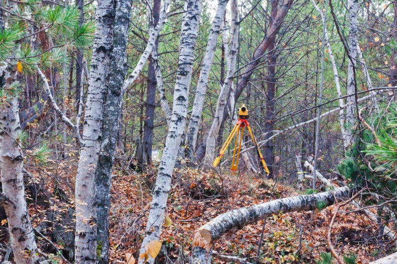 Forest survey stock photo. Image of tripod, geodesy, autumn - 27418560