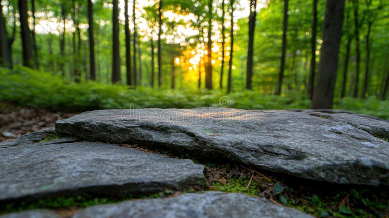 A Forest with Tall Trees and a Path Made of Large Rocks. Stock Image ...