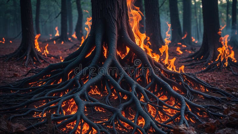 Forest of Tormented Roots that Feed on Regret and Groan in Flame Stock ...