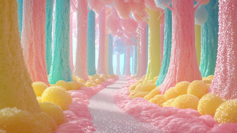 Forest of Towering, Bubblegum-colored Candy-covered Trees, Glittering ...