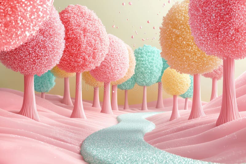 Forest of Towering, Bubblegum-colored Candy-covered Trees, Glittering ...