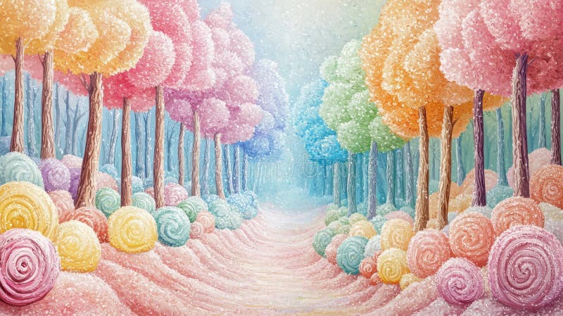 Forest of Towering, Bubblegum-colored Candy-covered Trees, Glittering ...