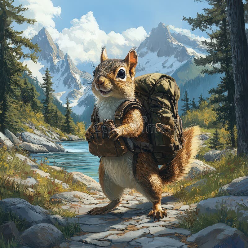 A Squirrel with a Backpack Sitting on a Log. Generative AI Image. Stock ...
