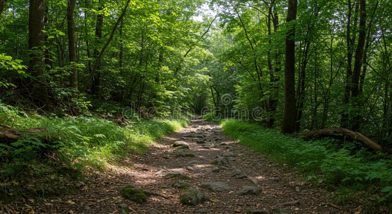 A Forest Trail with Dense Green Foliage on Either Side. Stock ...
