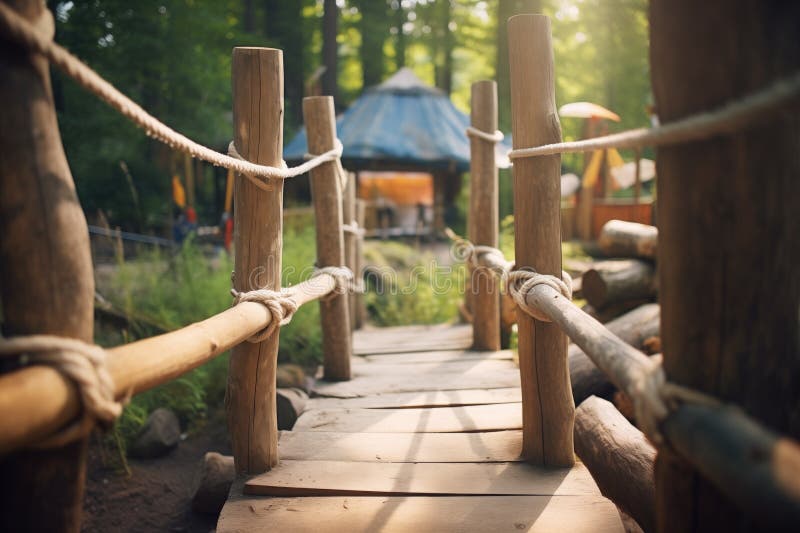 Forest Trail with Wooden and Rope Handrails Stock Illustration ...