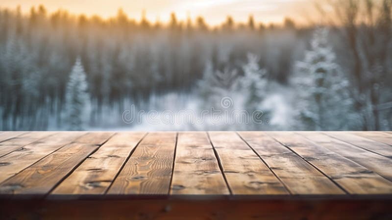 Forest Tranquility, Empty Wood Table Top with a Blurry Forest Landscape ...