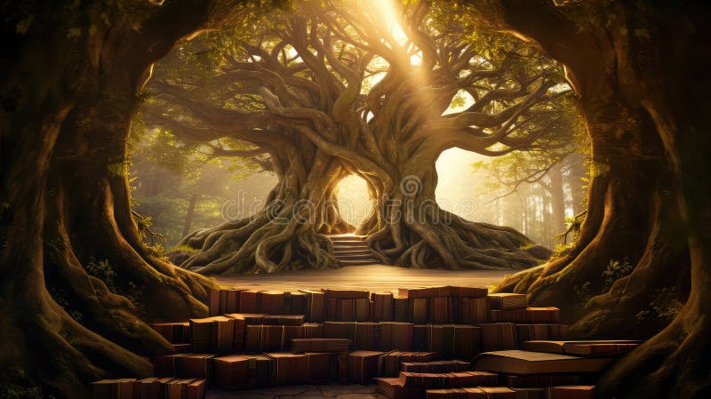 Forest tree book stock illustration. Illustration of enchanted - 372888071