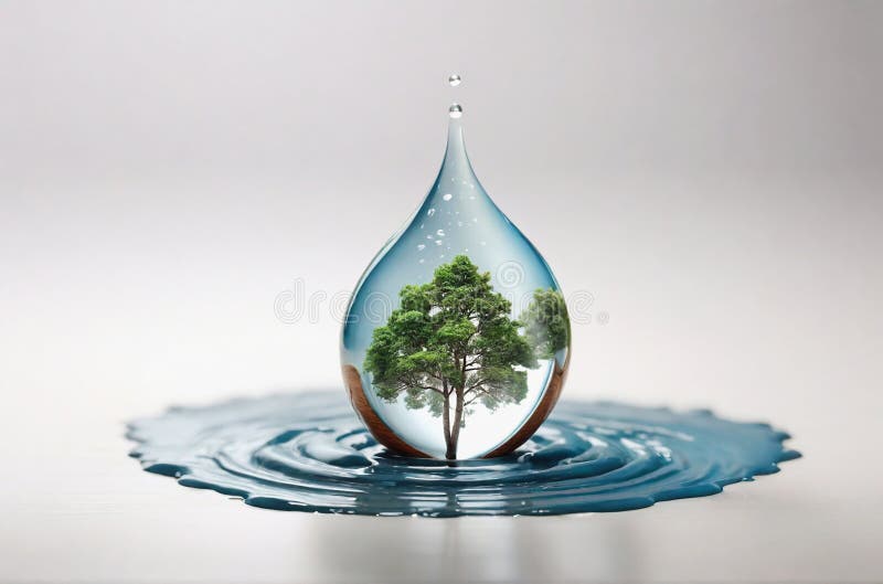 Forest Tree Inside Big Waterdrop Stock Illustration - Illustration of ...