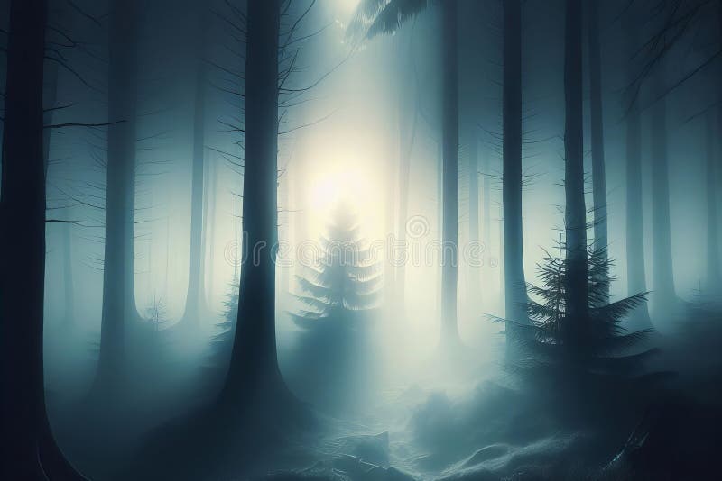 A Forest with a Tree in the Middle and a Light Shining through the ...