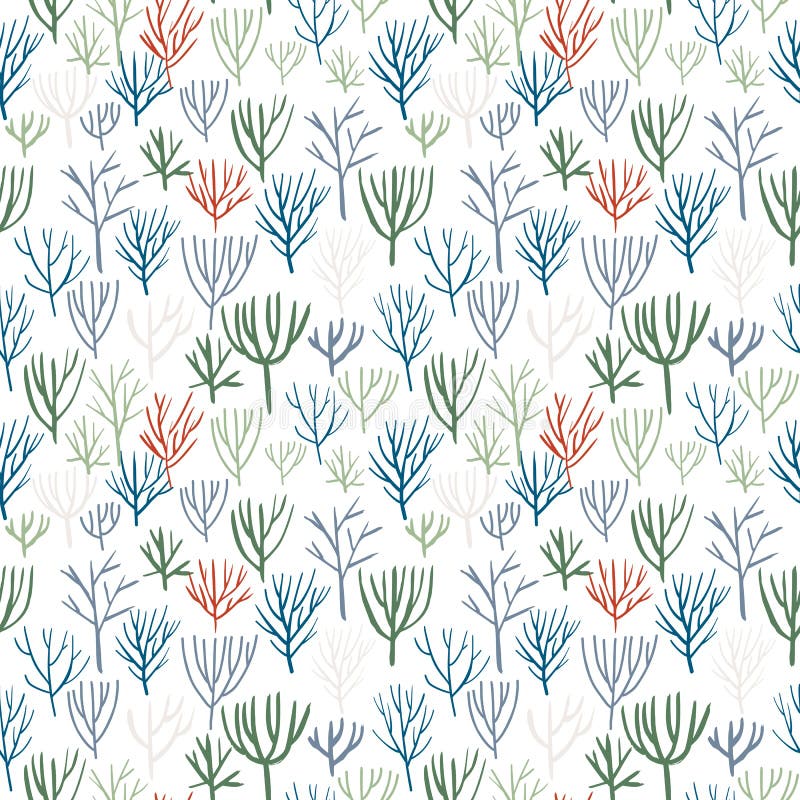 Forest Tree Seamless Pattern. Abstract Ink Hand Drawn Wood Silhouette ...