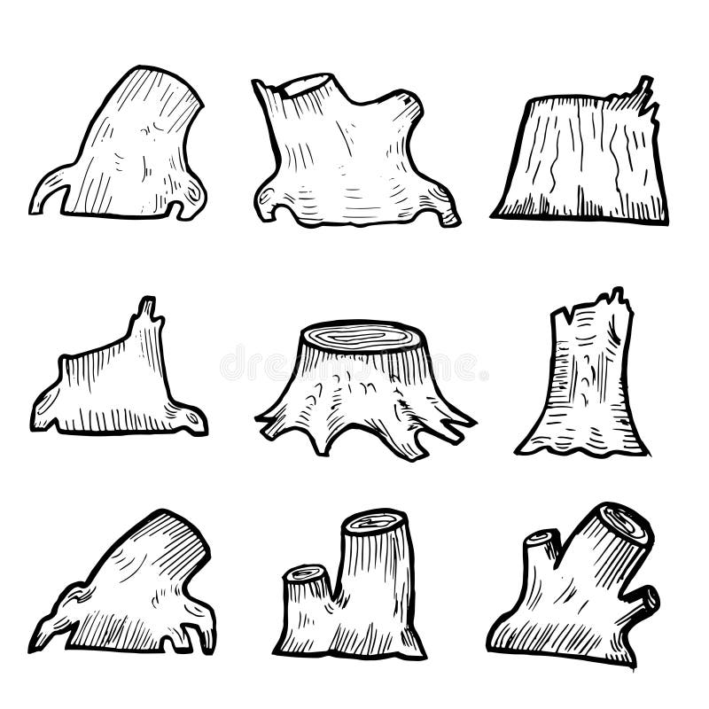 Set of two tree stumps stock vector. Illustration of collection - 204181390
