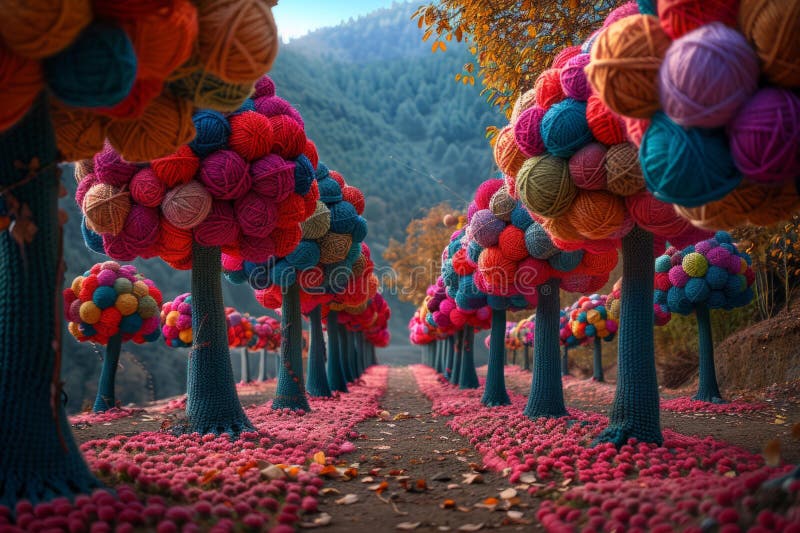Forest of Trees with Balls of Wool instead of Leaves Stock Image ...