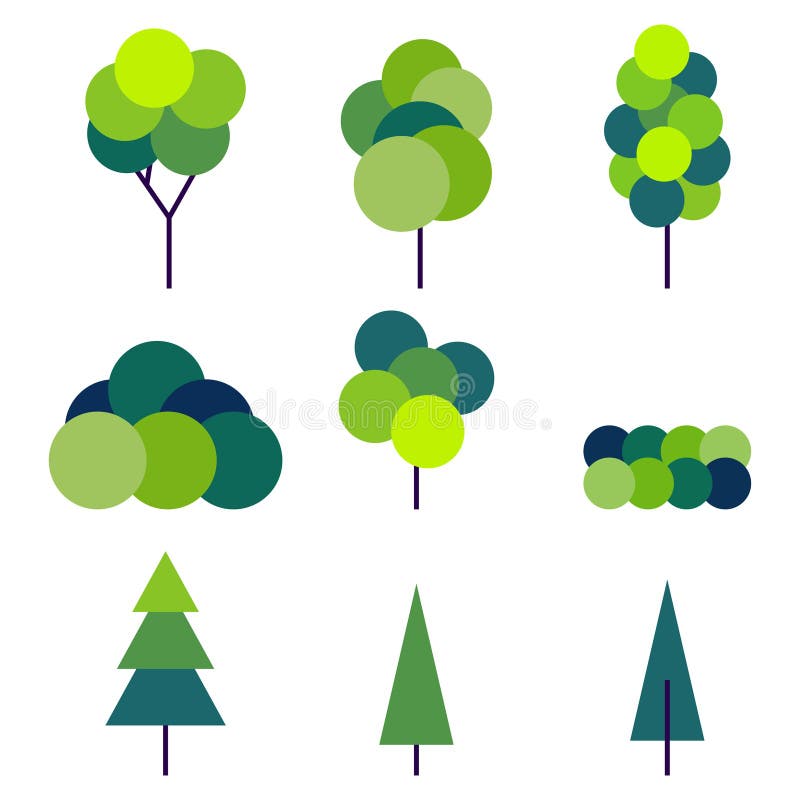 Forest Trees and Bush Vector Flat Simple Icons Set Stock Vector ...