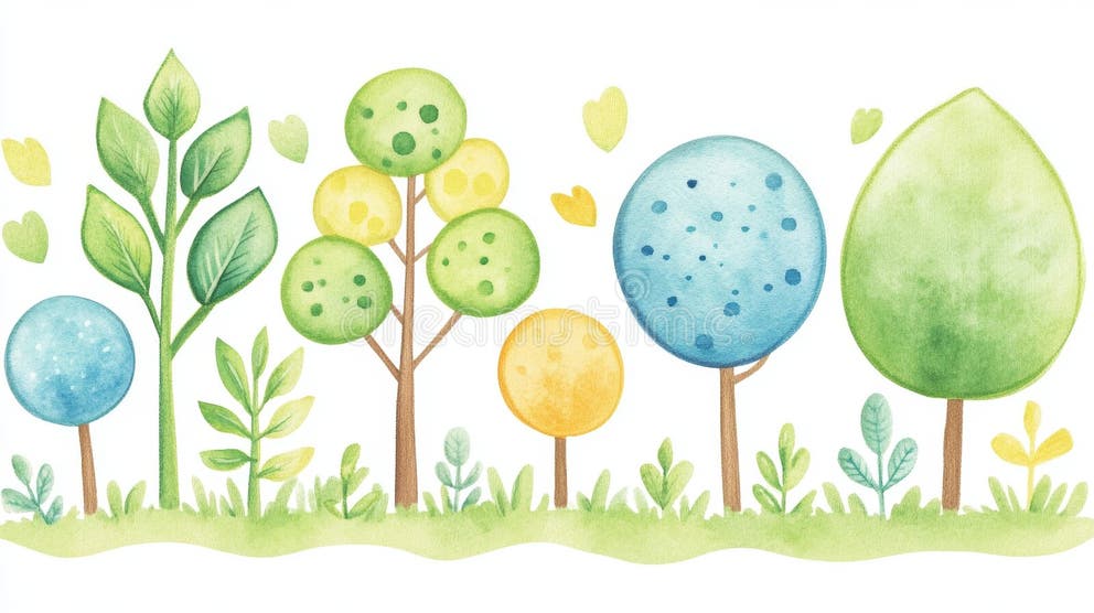 Forest Trees Depicted in Watercolor with a Serene Painterly Effect ...