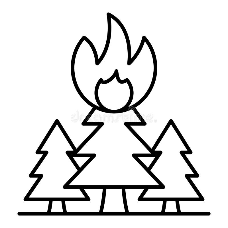 Forest Trees in Flames Thin Line Icon, Ecology Insurance Concept ...