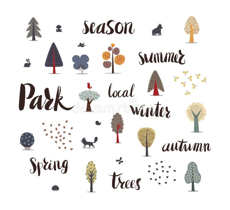Forest Trees with Lettering Stock Vector - Illustration of park ...