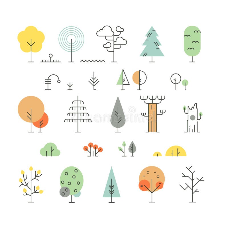 Forest Trees Line Icons with Simple Geometric Shapes Stock Vector ...