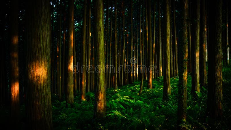 Forest with Trees that are Lit Up by the Sun Stock Photo - Image of ...