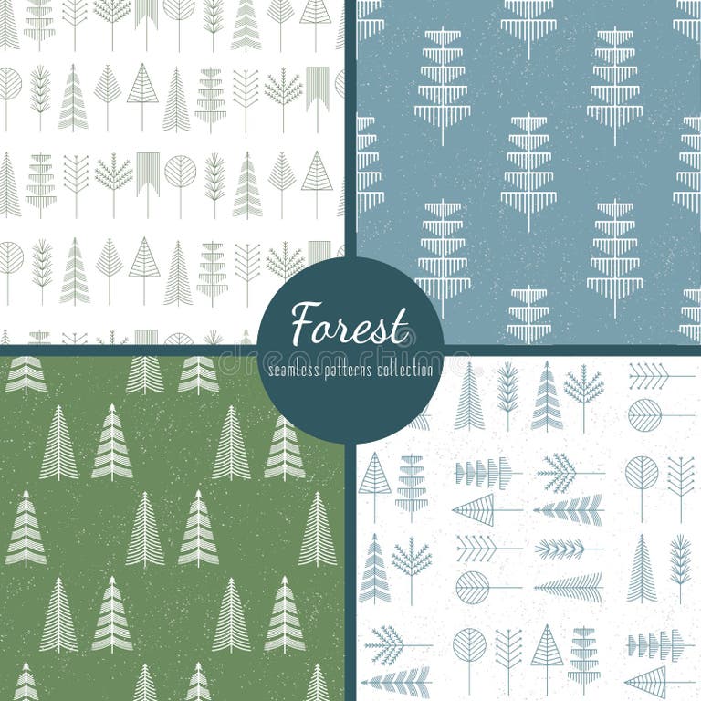 Forest trees pattern set. stock vector. Illustration of curve - 77085501