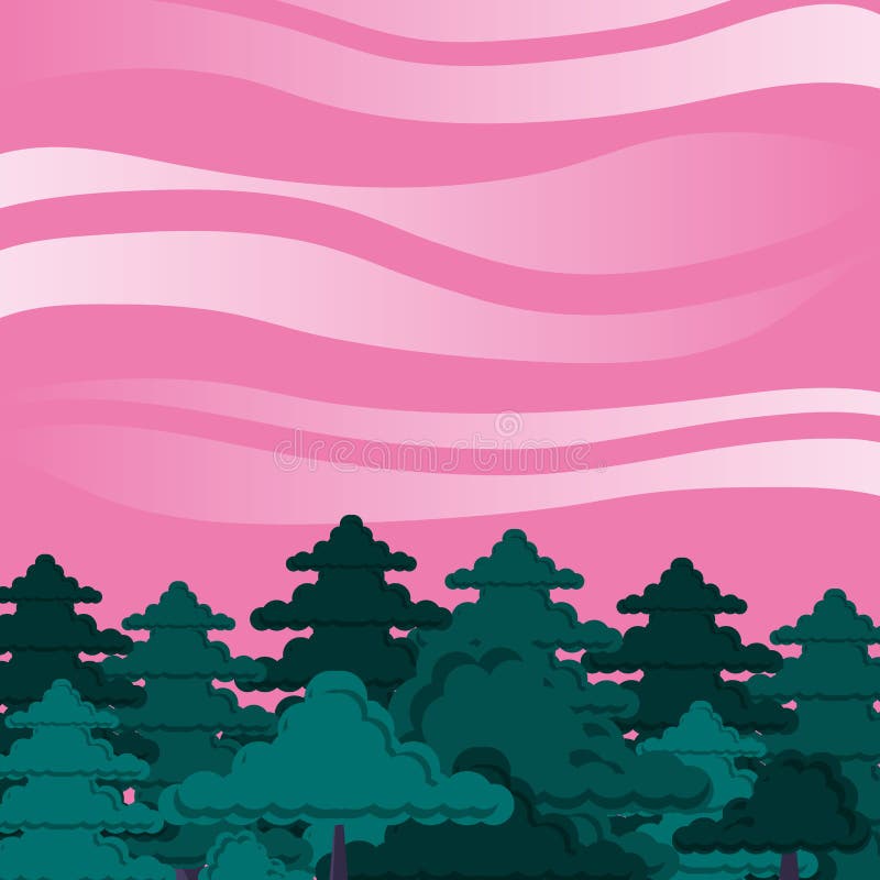 Forest with Trees Scene and Sky Pink Stock Vector - Illustration of ...