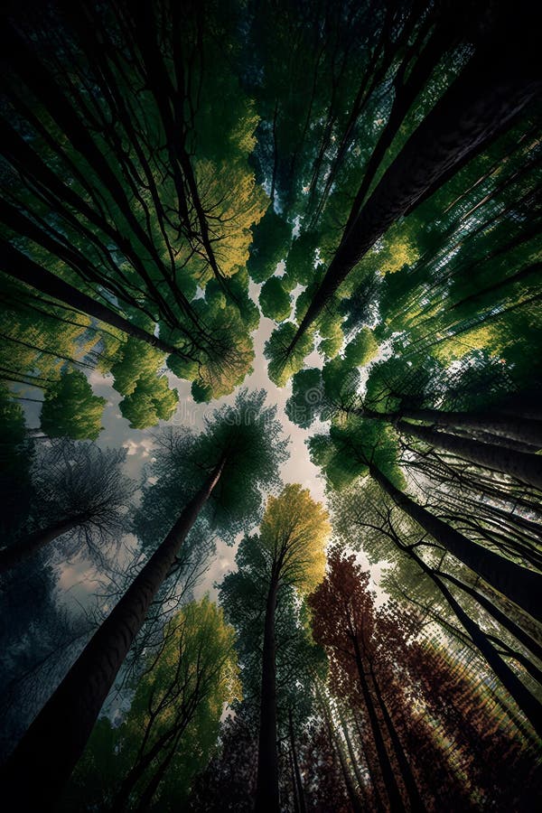 Forest Trees Seen from Below. Blue Sky View Stock Illustration ...