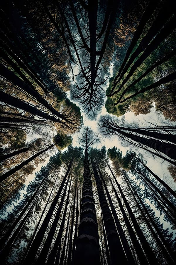 Forest Trees Seen from Below. Blue Sky View Stock Illustration ...