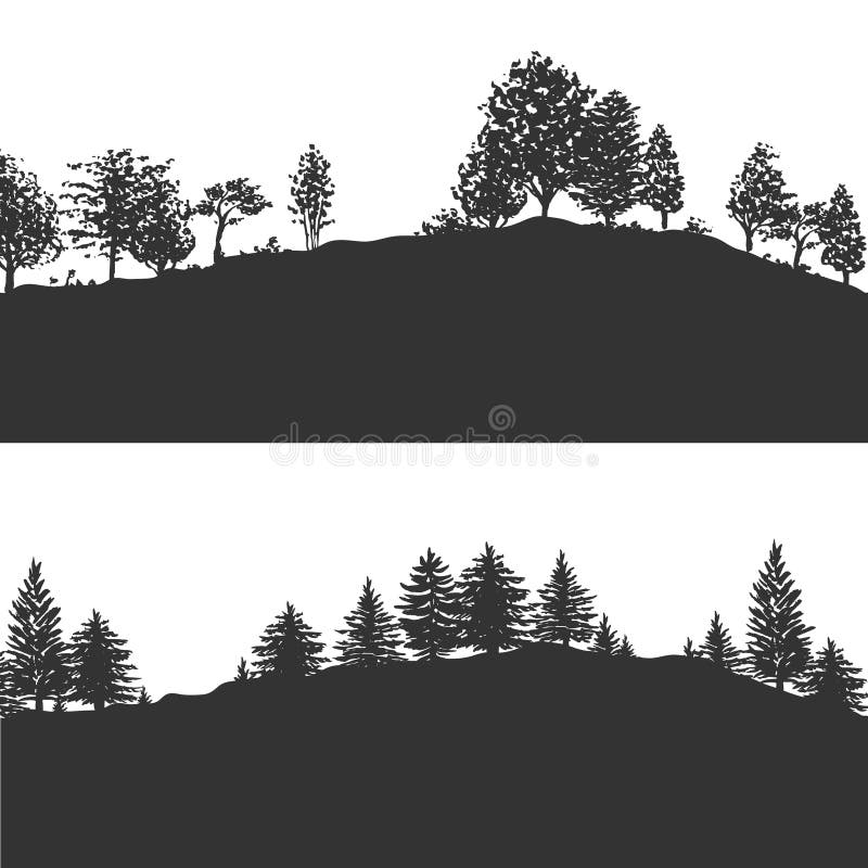 Forest Trees Silhouettes Set Stock Vector - Illustration of hand ... Forest Trees Silhouettes Set Stock Vector - Illustration of hand ...