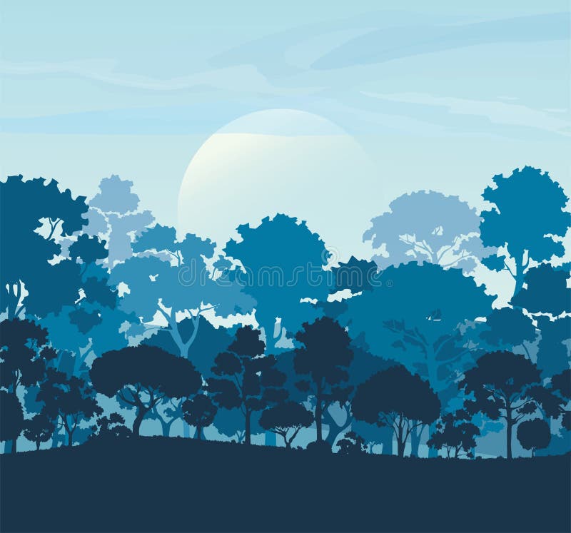 Forest Trees Silhouettes , Nature Landscape Background Vector ...