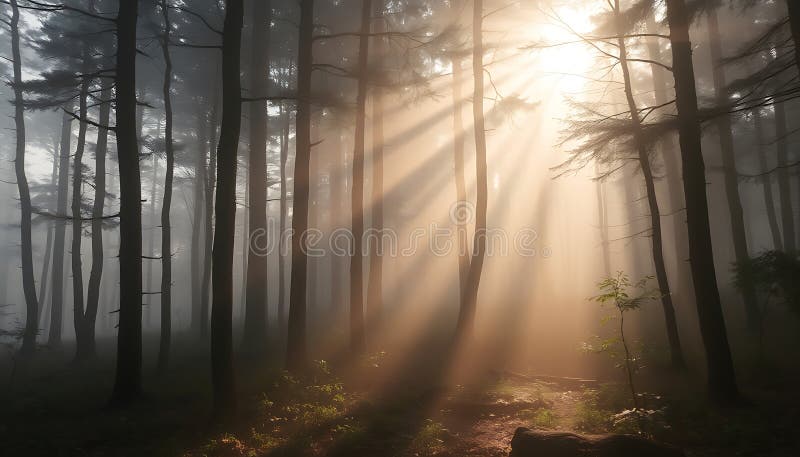 Forest Trees with Sun Rays, Ethereal Woodland Sunlight Scene Generative ...