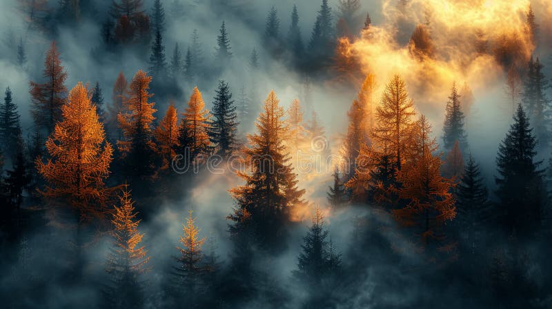 A Forest with Trees in Various Stages of Fall. Stock Photo - Image of ...