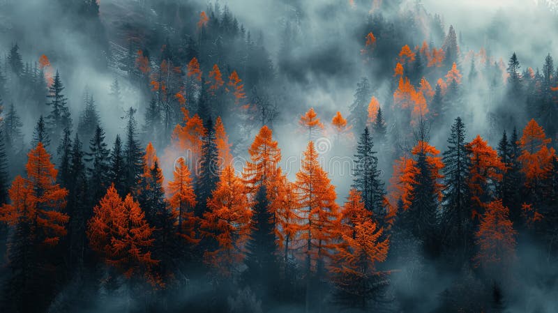 A Forest with Trees in Various Stages of Fall Stock Photo - Image of ...