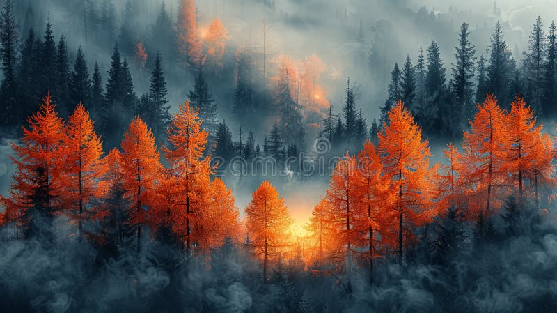 A Forest with Trees in Various Stages of Fall. Stock Photo - Image of ...