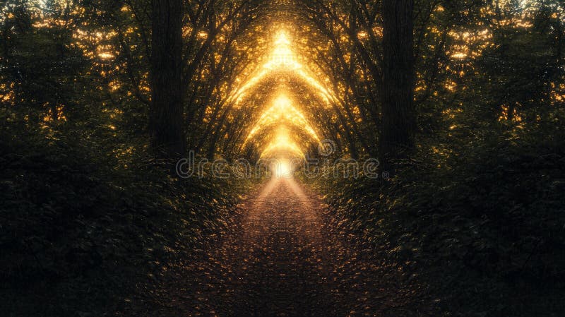 Forest Tunnel of Light a Parallel Path through Verdant Greenery and ...