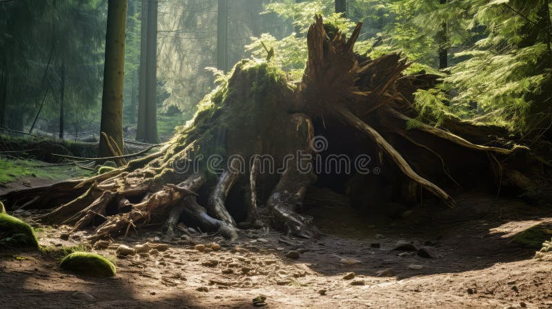 Forest uprooted tree stock image. Image of wilderness - 369145221