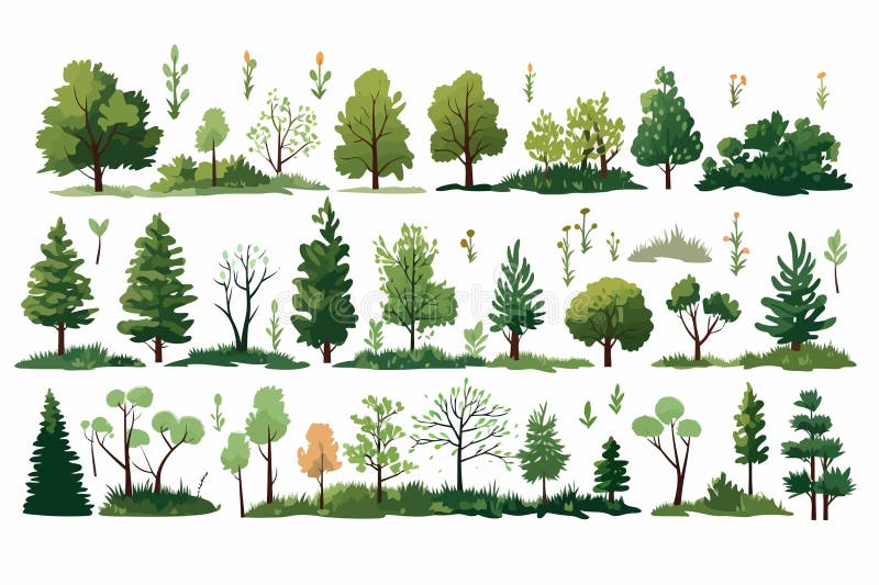 Forest Vegetation Set Isolated Vector Style Illustration Stock Vector ...