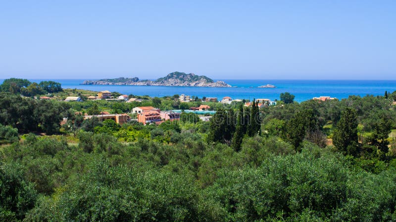 Forest, Village and Sea - Corfu, Greece Stock Photo - Image of europe ...