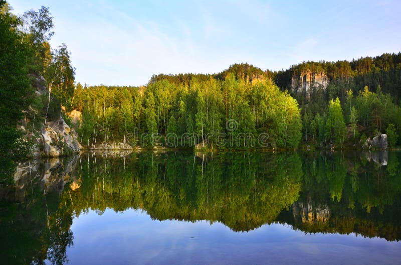 Forest by the Water, Reflection in the Water Stock Image - Image of ...