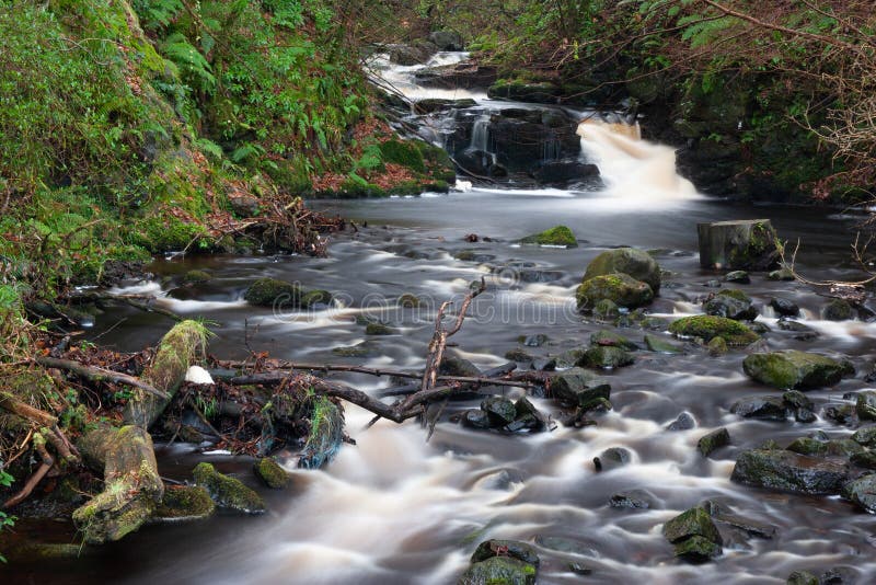 Forest Waterfall and Rocks Covered with Moss Northen Ireland Stock ...
